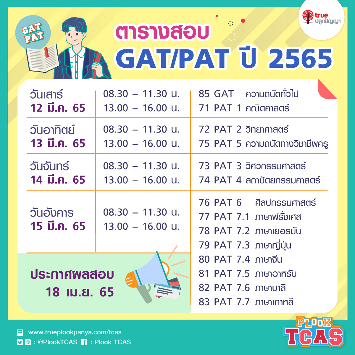 ตารางสอบ GAT/PAT ปี 2565 ระเบียบการเข้าห้องสอบ